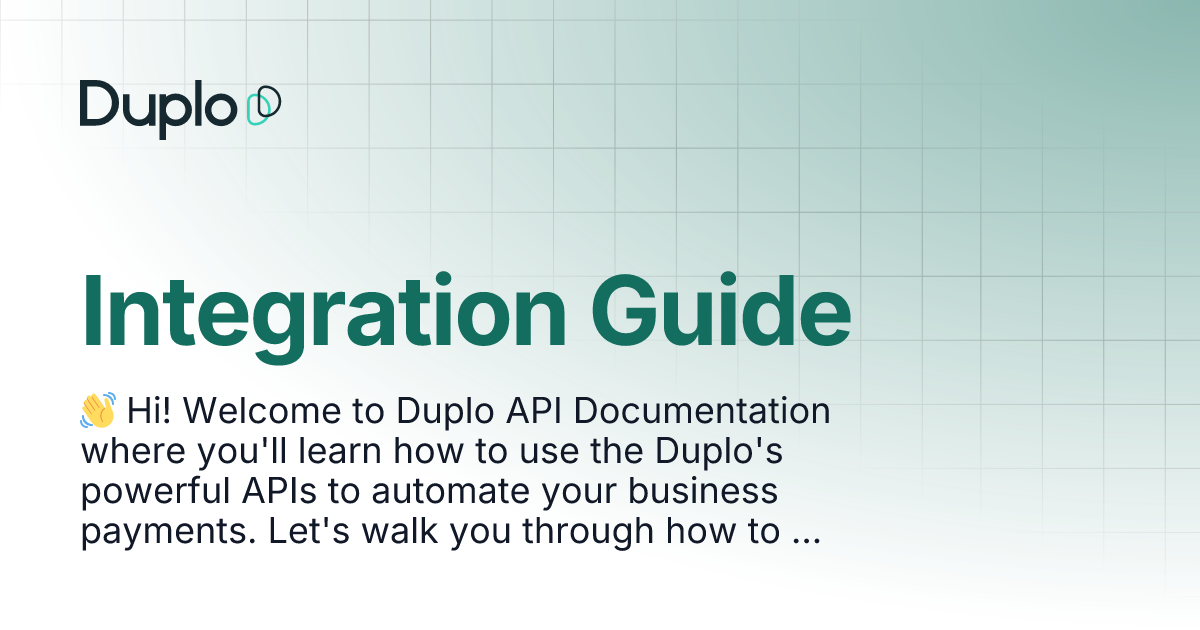 Integration Guide | Duplo API Documentation